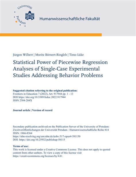 Pdf Statistical Power Of Piecewise Regression Analyses Of Single Case