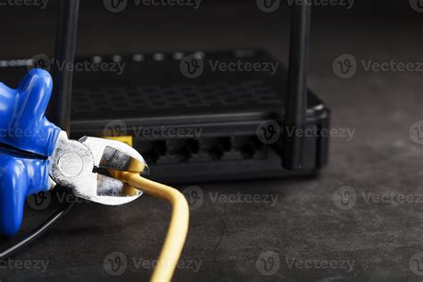 cutting and disconnecting the network internet connection with cutting