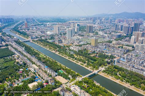 航拍河南平顶山湛河公园游览区溪流河流自然风景摄影素材汇图网