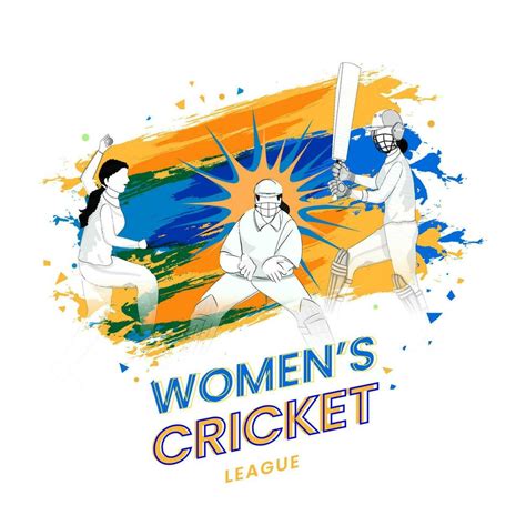 Cartoon Women Cricket Players In Different Poses And Brush Stroke