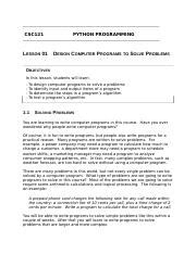 Csc Lesson Docx Csc Python Programming Lesson Design