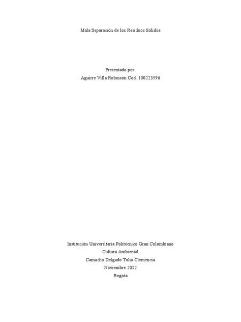 Mala Separación De Los Residuos Sólidos Pdf Residuos Reciclaje