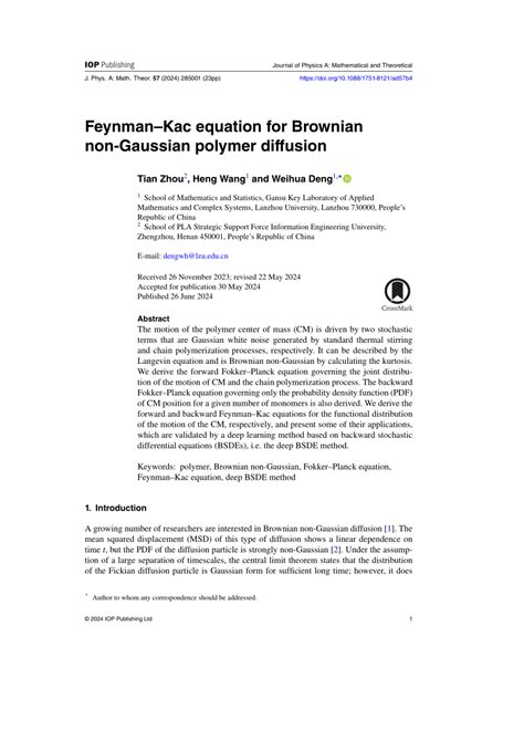 feynman kac equation for brownian non gaussian polymer diffusion
