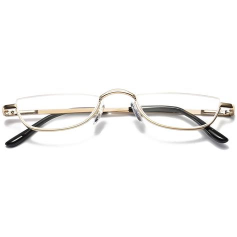Koosufa Half Metal Moon Reading Glasses 30 Spring Hinge Half Frame