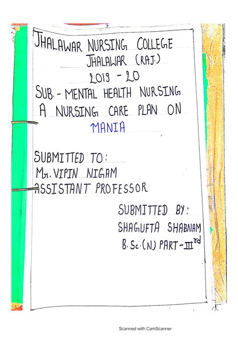 Solution Nursing Care Plan Ncp On Mania Studypool