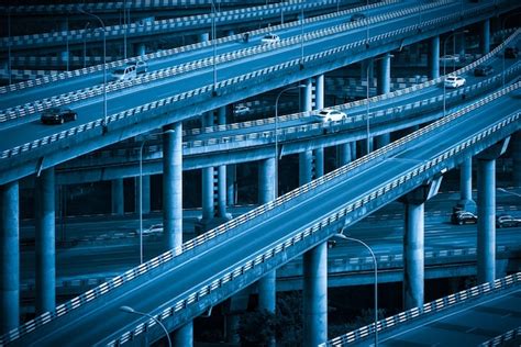 Premium Photo The Intersecting Multi Storey Overpass In Chongqing China