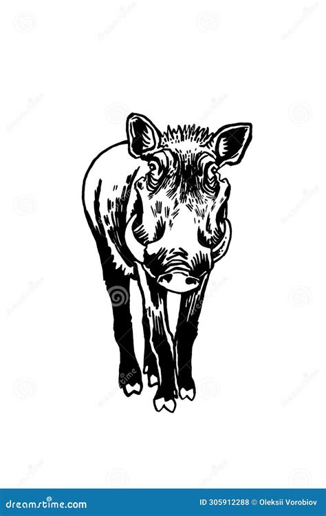 Graphical Wild Hog Isolated On White Background Vector Ink