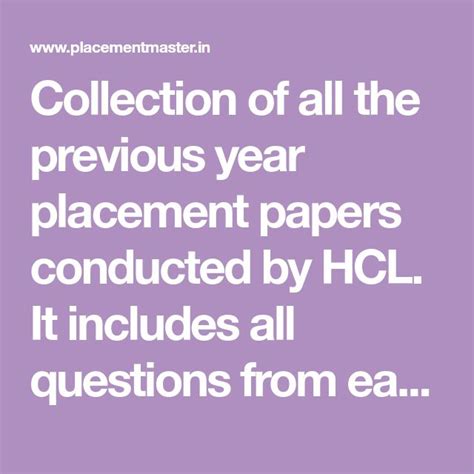 Collection Of All The Previous Year Placement Papers Conducted By Hcl