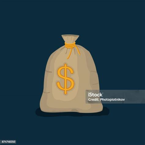 金錢袋子與美元標誌在深藍色背景隔絕了全袋圖示平面卡通風格向量圖形及更多一個物體圖片 一個物體 付錢 儲蓄 Istock