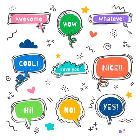 낙서 손으로 그린 연설 거품 드로잉 컬렉션 무료 벡터