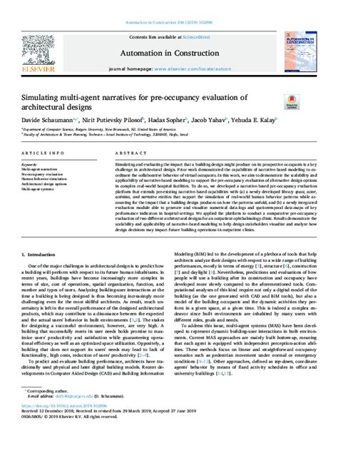 Pdf Simulating Multi Agent Narratives For Pre Occupancy Evaluation Of Architectural Designs