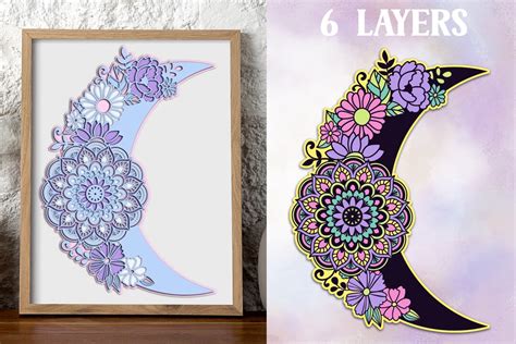 Layered Mandala Moon Svg Laser Cut Floral Moon 3d Floral Moon Witchy