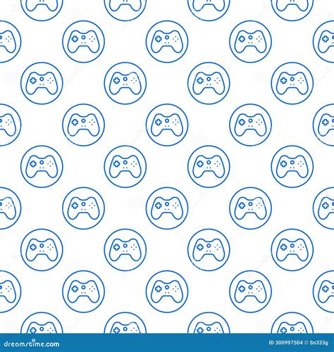 Game Controller Inside Circle Vector Gamepad Seamless Pattern In Outline Style Stock