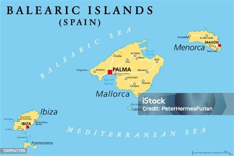 バレアレス諸島 政治地図 マヨルカ島 イビサ島 メノルカ島 フォルメンテラ島 地図のベクターアート素材や画像を多数ご用意 地図
