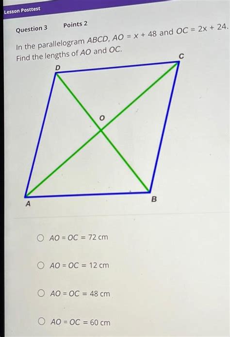 Answered Lesson Posttest Question 3 Points 2 In The Parallelogram