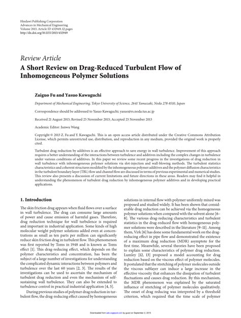 Pdf A Short Review On Drag Reduced Turbulent Flow Of Inhomogeneous Polymer Solutions