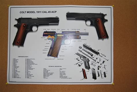 Poster 18x24 U S Army Colt 1911 Cal 45 Acp Manual Exploded Parts