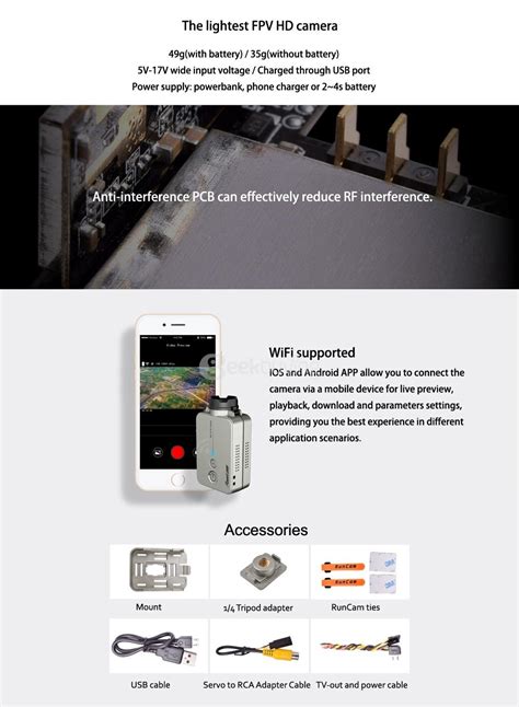 Runcam 2 Runcam2 1080p Hd 120 Degree Wide Angle Wifi Fpv Camera