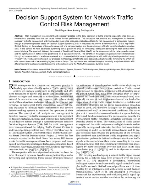 Pdf Decision Support System For Network Traffic Control Risk Management