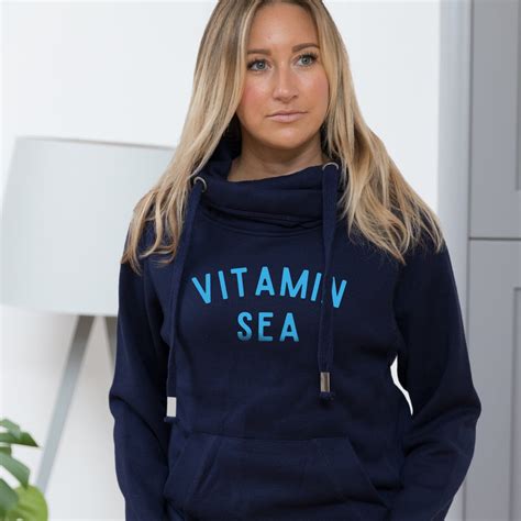 Vitamin Sea Navy Cowl Neck Hoodie Cross Neck Hooded Sweatshirt Betty Bramble