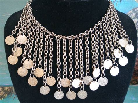 Vintage Coin Style Bib Necklace 1960s 1970s Collectible Estate
