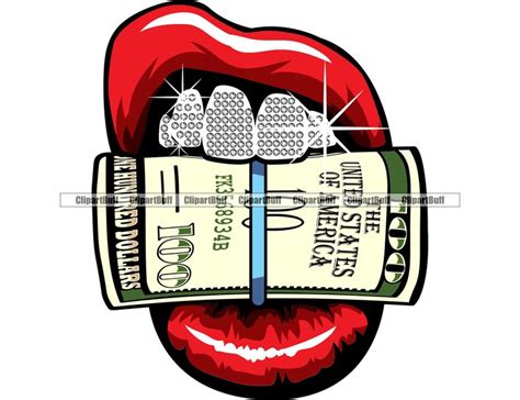 Lips Diamond Teeth Grill Biting Money Bite 100 Dollar Bill Cash Roll