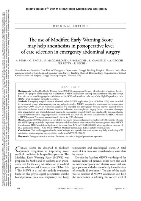 Pdf The Use Of Modified Early Warning Score May Help Anesthesists In Postoperative Level Of