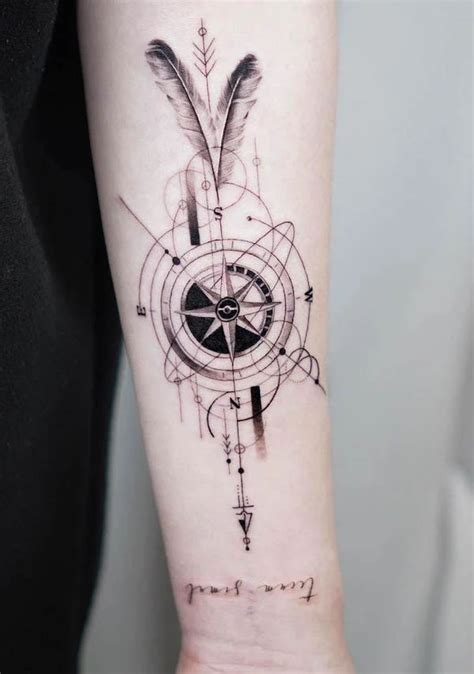 Compass Feather Tattoo