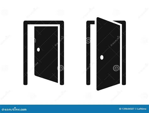 Porte Aperte Spingere O Tirare Le Icone Nere Semplici Illustrazione