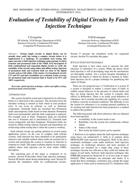 PDF Evaluation Of Testability Of Digital Circuits By Fault Injection