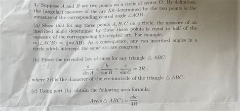 Solved Suppose A And B Are Two Points On A Circle Of Chegg
