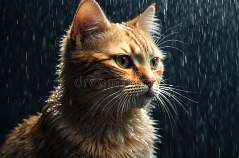 Cute Yellow Cat In Rain Shower All Wet And Annoyed Stock Illustration