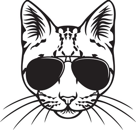 Cat Face With Aviator Sunglasses Black And White Vector Illustration
