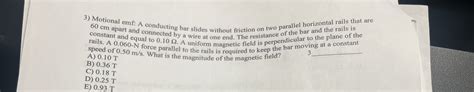 Solved Motional Emf A Conducting Bar Slides Without