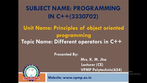 Different Operators In C Programming In C 3330702 Mrs K M Jha Youtube