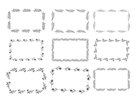 Premium Vector Set Of Rectangular Floral Frames Hand Drawn Line