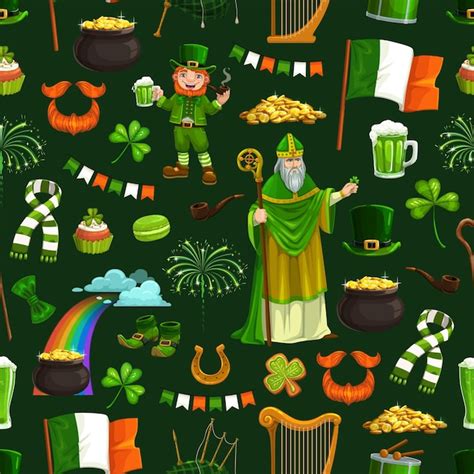 Premium Vector Saint Patricks Day Holiday Signs Seamless Pattern
