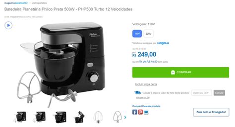 Batedeira Planetária Philco Preta W PHP Turbo Velocidades Canaltech Ofertas