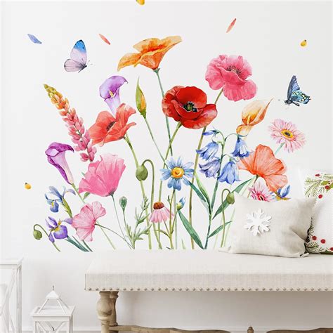Zonon 6 Pcs Flowers Wall Decals Stickers Vinyl Removable Peel And Stick