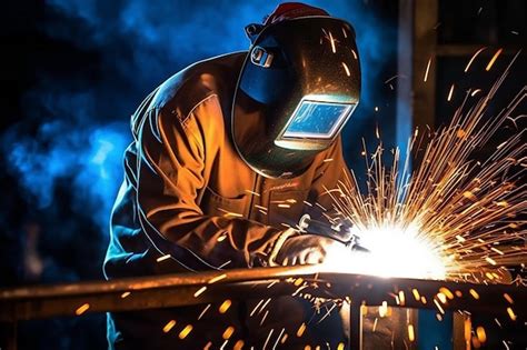 Premium Photo Industrial Factory Steel Welder Fire Safety Job Welding