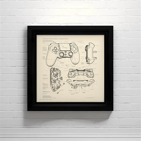 Playstation Controller Artistic Diagram Game Room Wall Decor Gaming