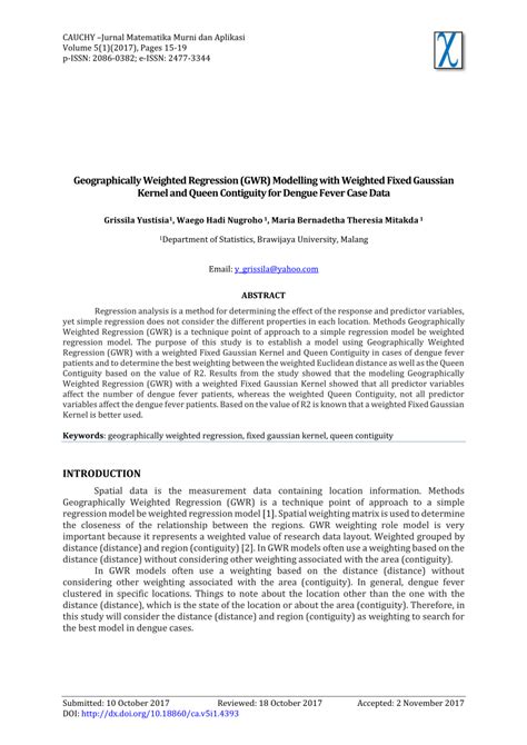 Pdf Geographically Weighted Regression Gwr Modelling With Weighted