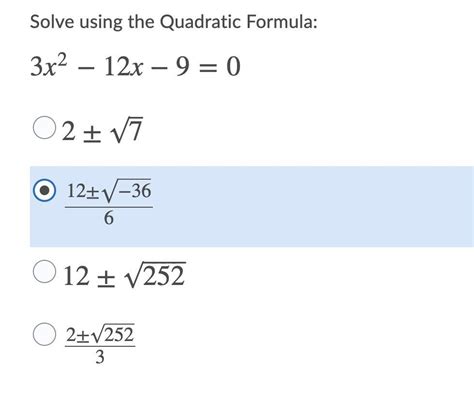 Solve Using The Quadratic Formula 3x212x9 0 Brainly Com