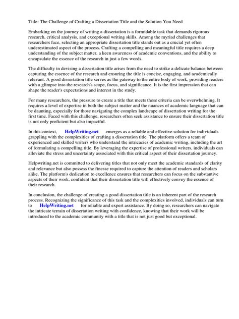 What Makes A Good Dissertation Title Pdf Thesis Data