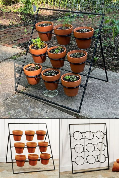 Vertical Planter Stand With 9 Terracotta Pots Garden Planters