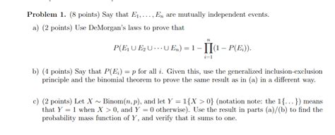 Solved Problem 1 8 Points Say That E1en Are Mutually