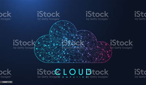 클라우드 컴퓨팅 기술 개념 점과 선이 있는 다각형 와이어프레임 클라우드 스토리지 표지판 디지털 컴퓨팅 기술 배경 데이터 보호 교환 벡터 일러스트레이션 클라우드 컴퓨팅에 대한