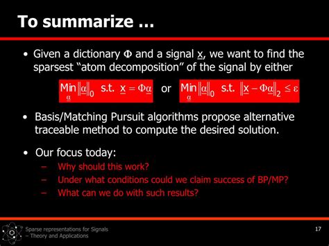 Ppt Sparse Representations Of Signals Theory And Applications