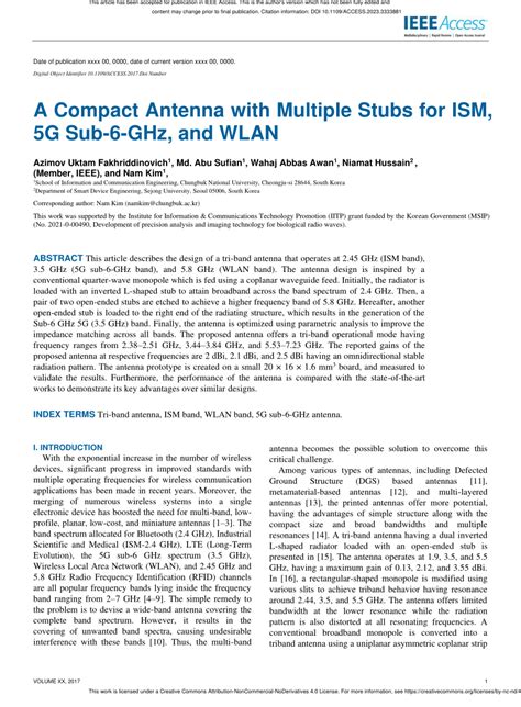Pdf A Compact Antenna With Multiple Stubs For Ism 5g Sub 6 Ghz And Wlan