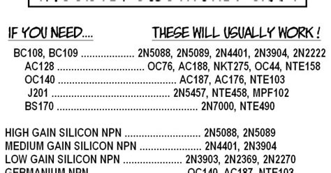 Transistor Substitution Chart Transistor Switcher Transistors